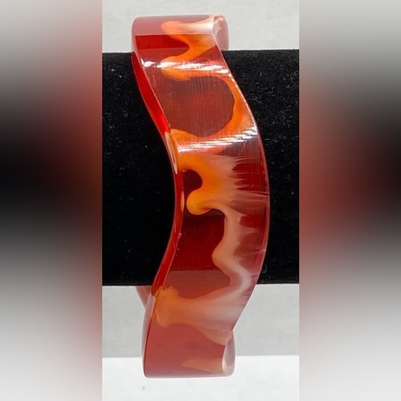 Jewelry | Fabulous Thick Chunky White Parfait Swirled Orange Lucite ...